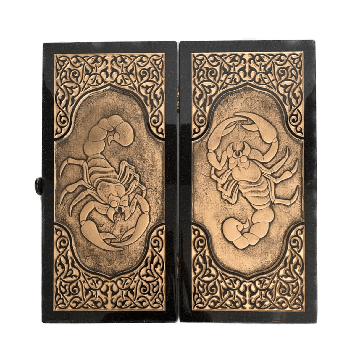 Luxury Black Acrylic Stone Backgammon "Golden Scorpion" 58×28 cm