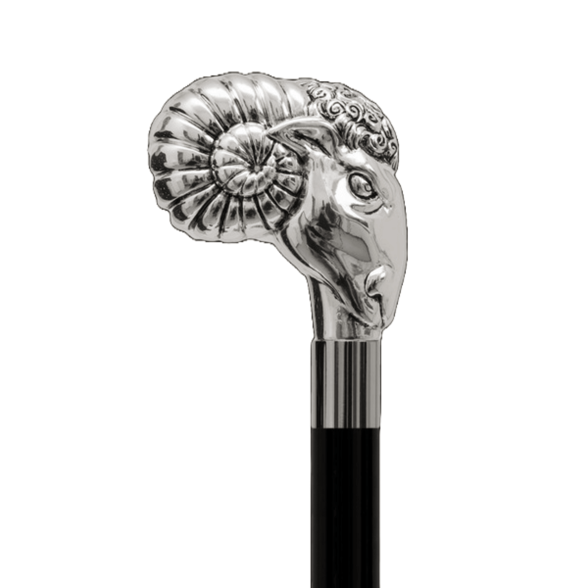 Custom Made Silver Ram Head Walking Cane Comfortable Grip